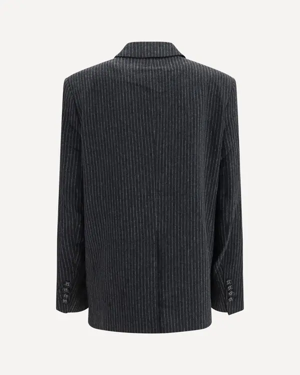 GANNI Pinstripe Wool Blazer - Grey