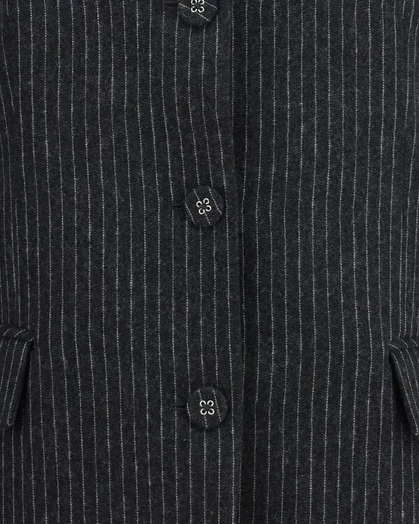 GANNI Pinstripe Wool Blazer - Grey