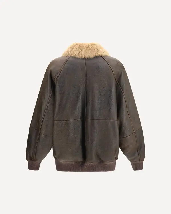 Brunello Cucinelli Vintage-effect Shearling Bomber With Shiny Zipper Pull