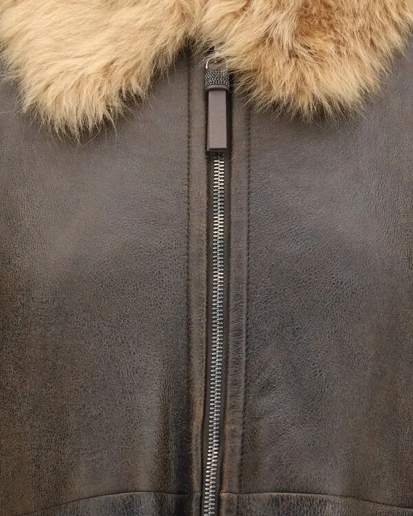 Brunello Cucinelli Vintage-effect Shearling Bomber With Shiny Zipper Pull