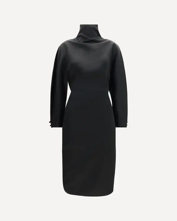 Khaite Harlin Draped Ramie-blend Satin Dress - Black