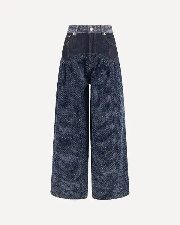 GANNI Embroidered Corset Balloon Jeans - Blue