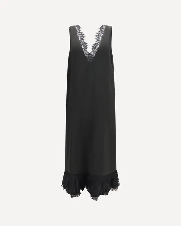 GANNI Lace-trimmed Satin Long Dress
