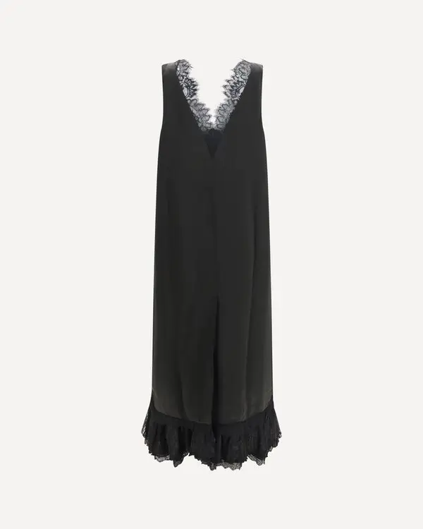 GANNI Lace-trimmed Satin Long Dress