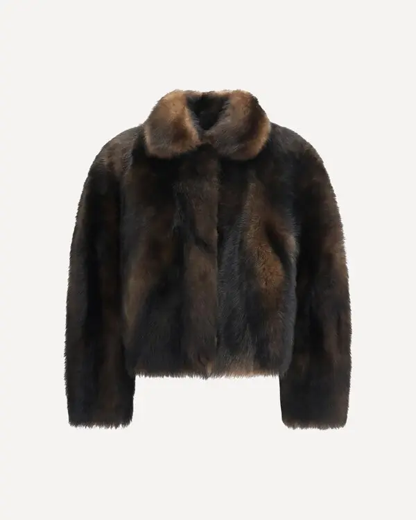 Brunello Cucinelli Soft Shearling Jacket With Shiny Zipper Pull - Brown