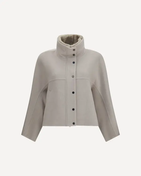 Brunello Cucinelli Double-faced Wool And Cashmere Jacket With Detachable Shearling Insert - Grey