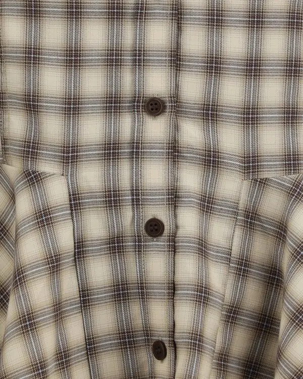 GANNI Check Flannel Peplum Shirt - Beige