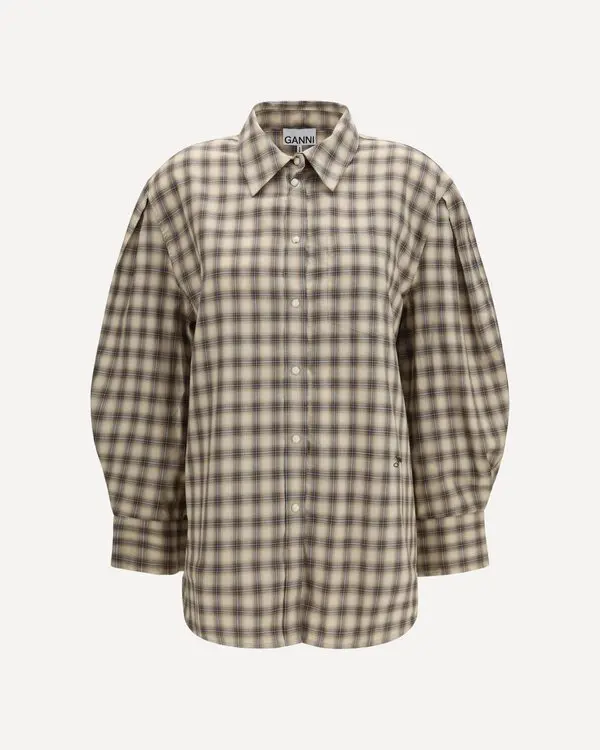 GANNI Check Fannel Shirt - Beige