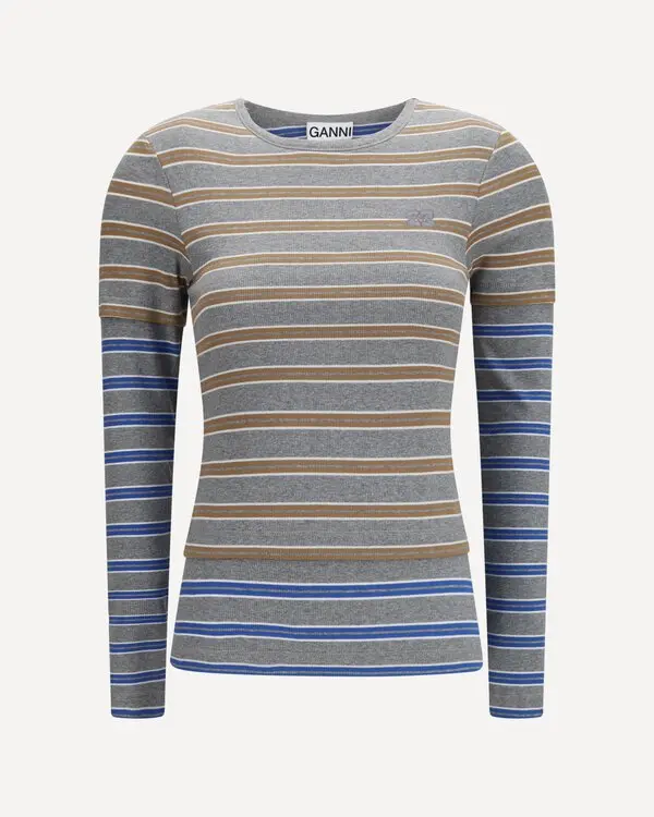 GANNI Double-sleeve Striped Cotton T-shirt Feale
