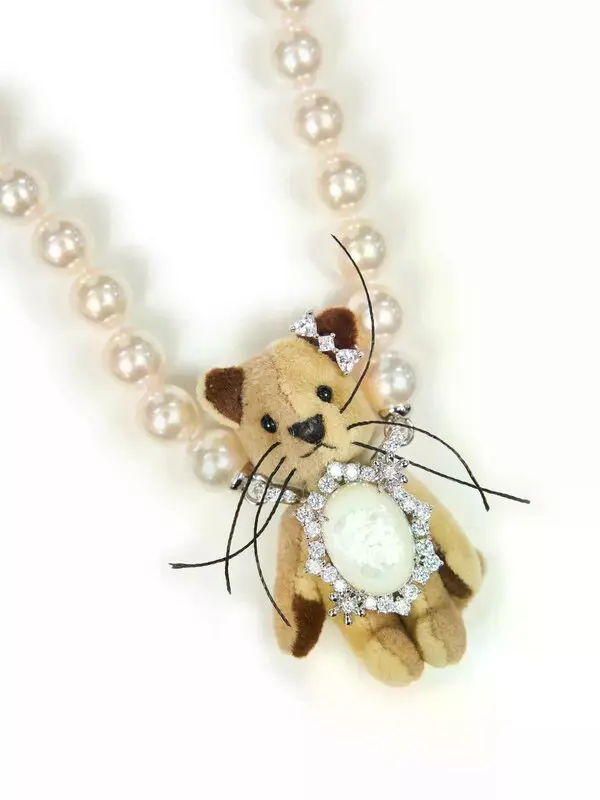 YVMIN Paradise Pearl-pendant Cat Necklace - Neutrals