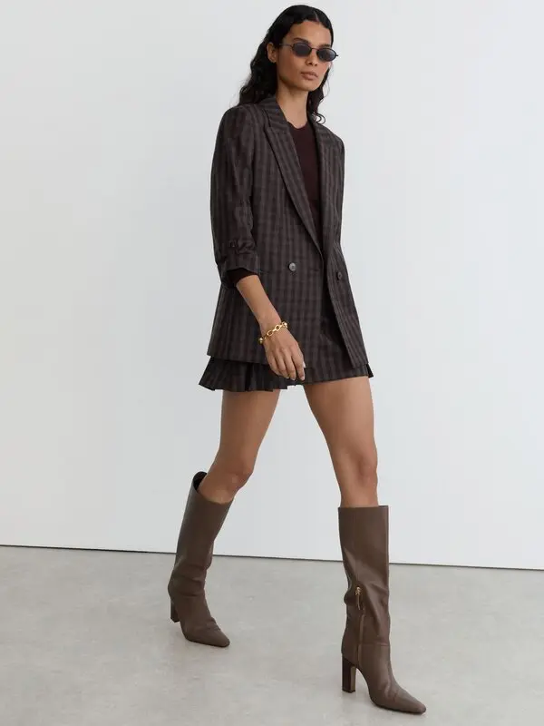 REISS Sandor Wool Check Pleated Mini Skirt