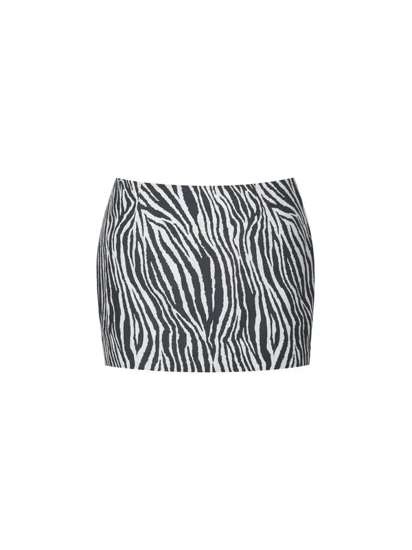 MISS CIRCLE NEW YORK Petrine Zebra Linen Print Low-waisted Mini Skirt - Black