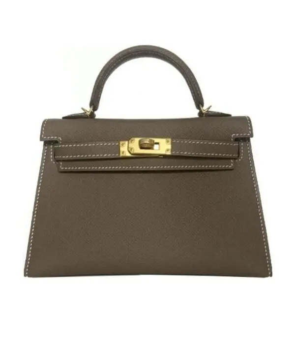 Hermès Elephant Gray Mini Kelly Second Generation Gold Buckle Handbag
