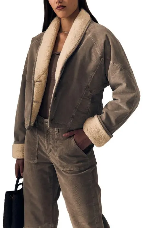 LE JEAN Eden Faux Shearling Trim Corduroy Jacket