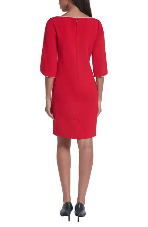 Karl Lagerfeld Paris Pearly Bead Scuba Crepe Sheath Dress - Admiral Red