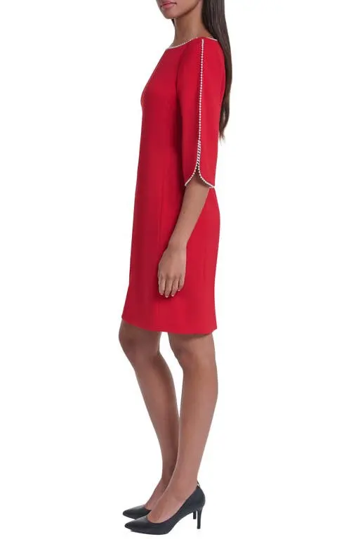 Karl Lagerfeld Paris Pearly Bead Scuba Crepe Sheath Dress - Admiral Red