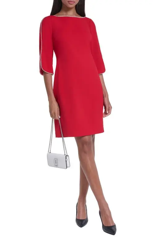 Karl Lagerfeld Paris Pearly Bead Scuba Crepe Sheath Dress - Admiral Red