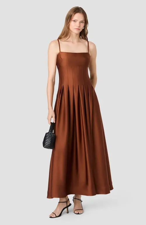 French Connection Pleated Sleeveless Satin Maxi Dress