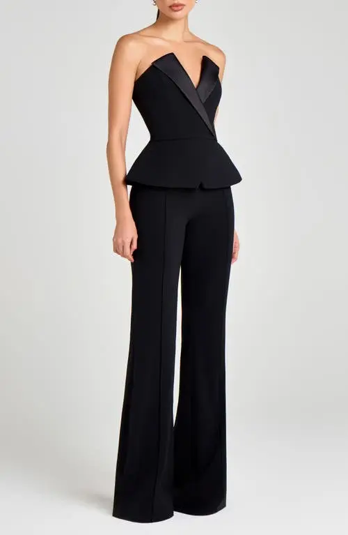 NADINE MERABI Taylor Satin Lapel Strapless Jumpsuit
