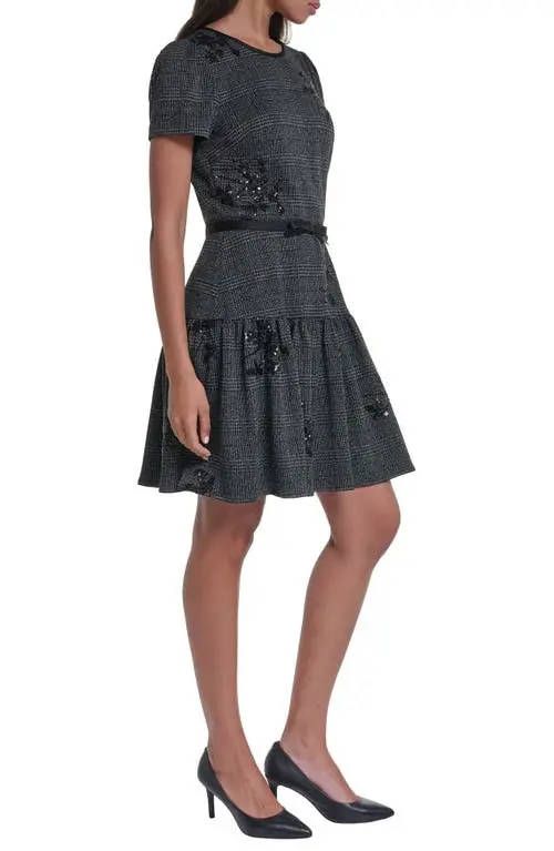 Karl Lagerfeld Paris Plaid Sequin Ponte Minidress