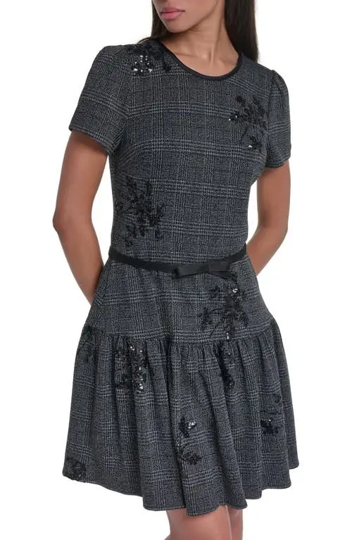Karl Lagerfeld Paris Plaid Sequin Ponte Minidress