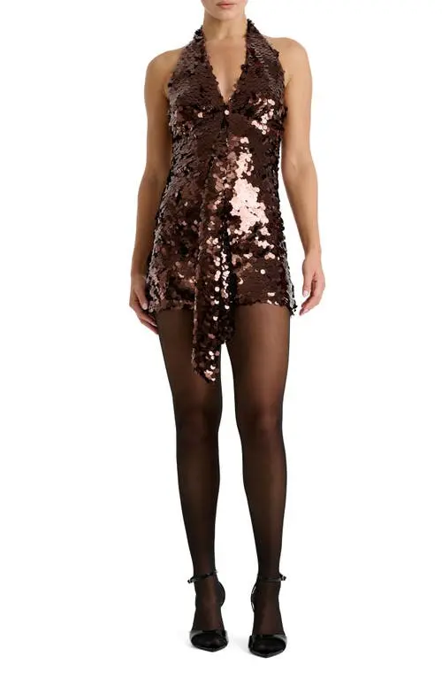 Bardot Avalee Paillette Halter Minidress