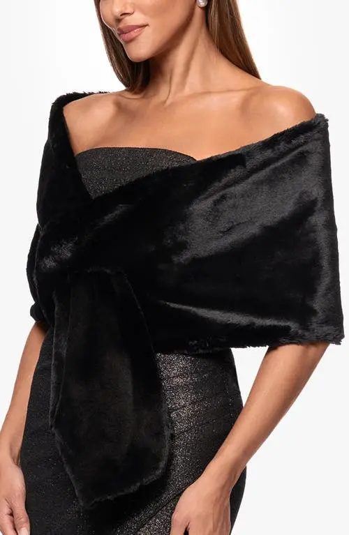 Betsy & Adam Bow Faux Fur Shawl