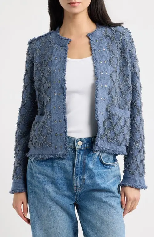 NIC+ZOE Diamond Fringe Knit Jacket - Blue Mix