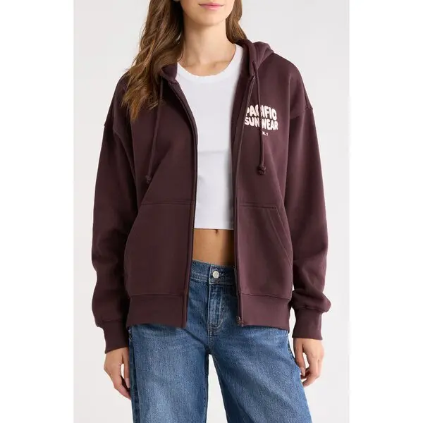 PACSUN Front Zip Hoodie - Brown