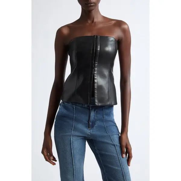 Alice + Olivia Pat Strapless Faux Leather Top