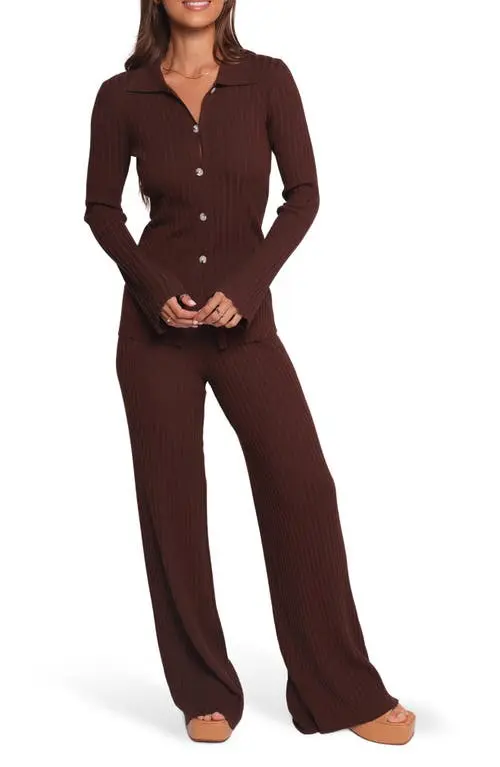 PETAL & PUP Aylia Rib Knit Top & Flare Leg Pants Set
