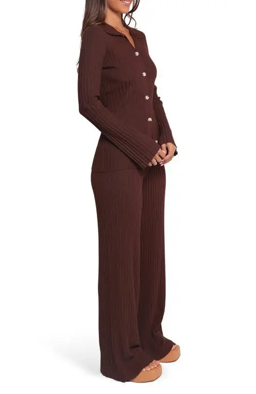 PETAL & PUP Aylia Rib Knit Top & Flare Leg Pants Set