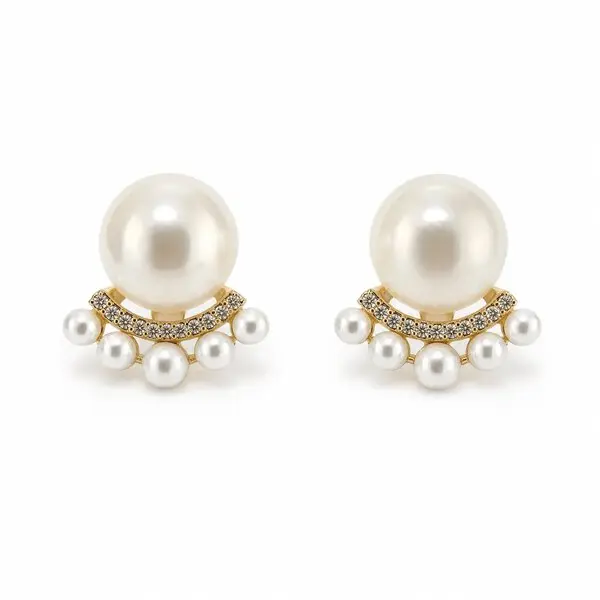 ANGEL BAROCCO Freshwater Pearl Crystal Crown Stud Earrings - Gold