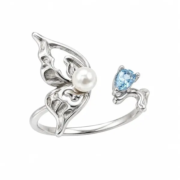 ANGEL BAROCCO Sterling Freshwater Pearl Butterfly Open Ring - Silver