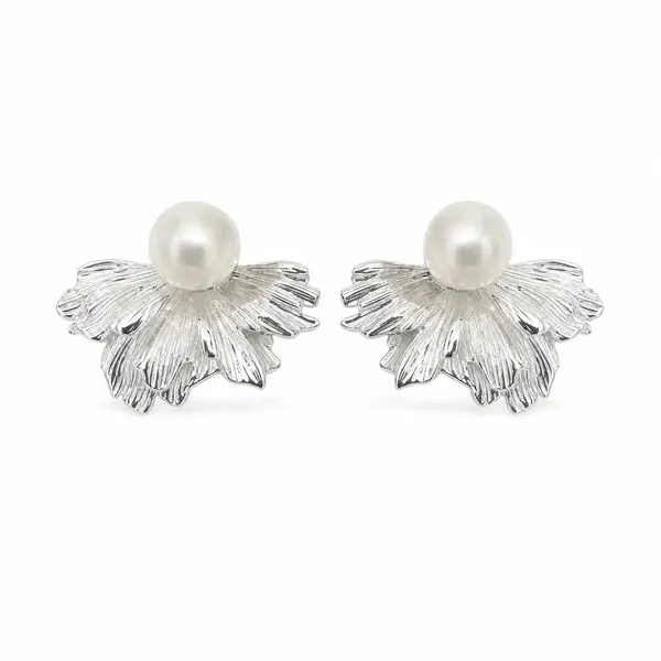 ANGEL BAROCCO Freshwater Pearl Layered Fan Stud Earrings - Silver