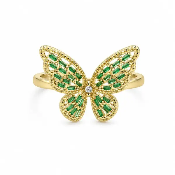 ANGEL BAROCCO Zirconia Butterfly Statement Ring - Green