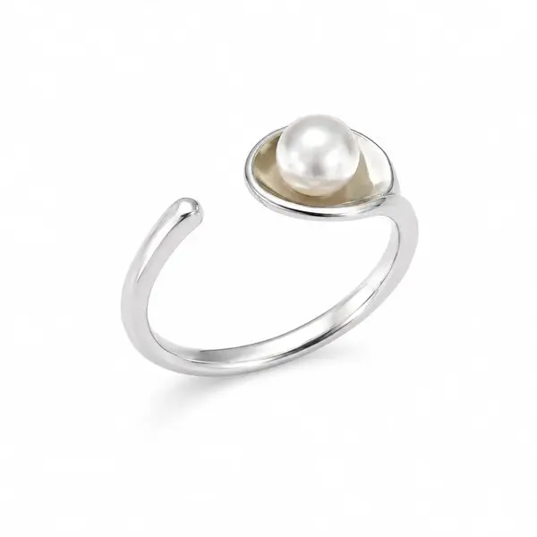 ANGEL BAROCCO Sterling Freshwater Pearl Leaf Open Ring - Silver