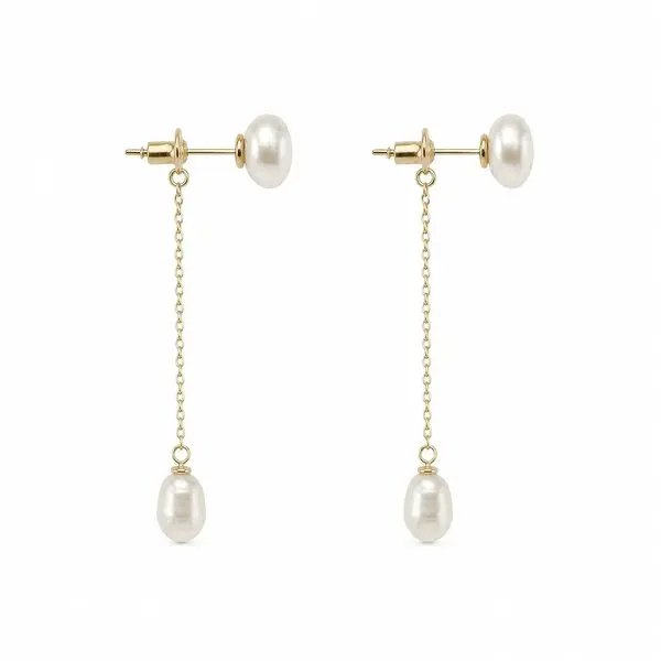 ANGEL BAROCCO Freshwater Pearl Chain Drop Stud Earrings - Gold