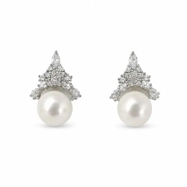 ANGEL BAROCCO Crystal Accent Freshwater Pearl Drop Earrings - Silver