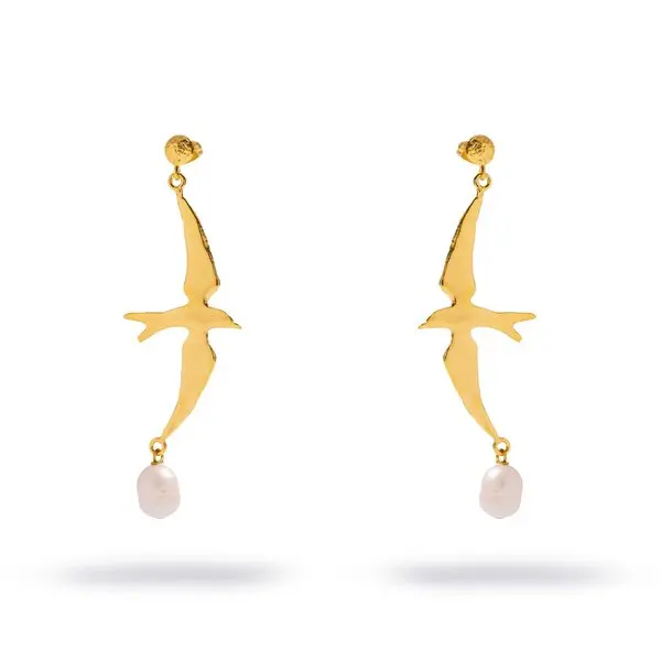 EBRU JEWELRY Free Spirit Sparrow Pearl Drop Earrings - Gold