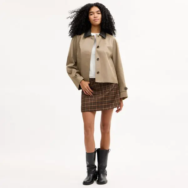 COACH OUTLET Swing Trench Coat With Leather Collar - Mud