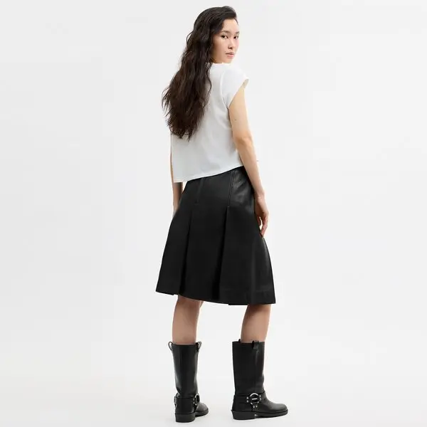 COACH OUTLET Pleated Leather Midi Skirt