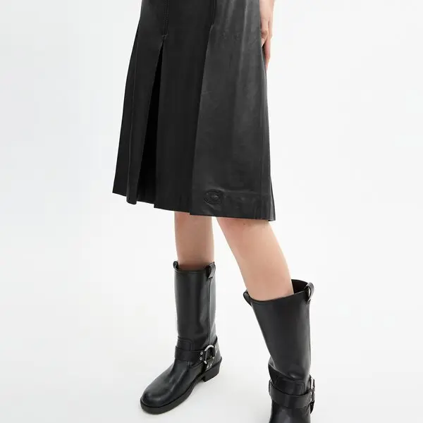 COACH OUTLET Pleated Leather Midi Skirt