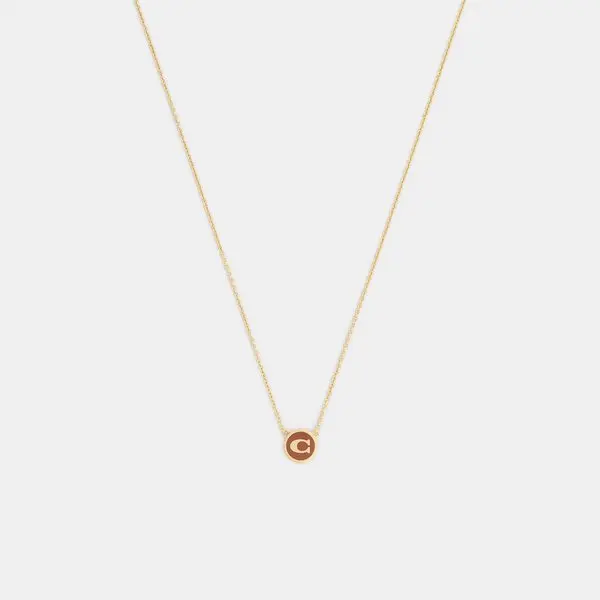 COACH OUTLET Signature Enamel Coin Pendant Necklace - Gold/brown