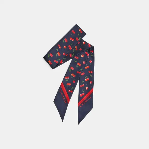 COACH Cherry Mix Print Silk Skinny Scarf