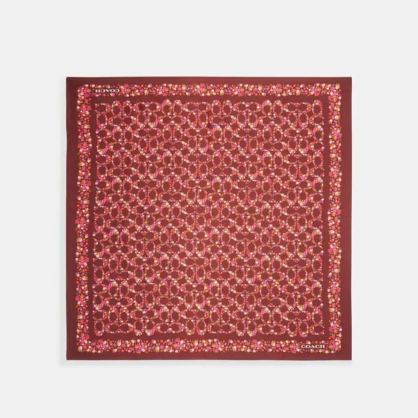COACH Signature Posey Cluster Print Silk Square Scarf - Brown/multi