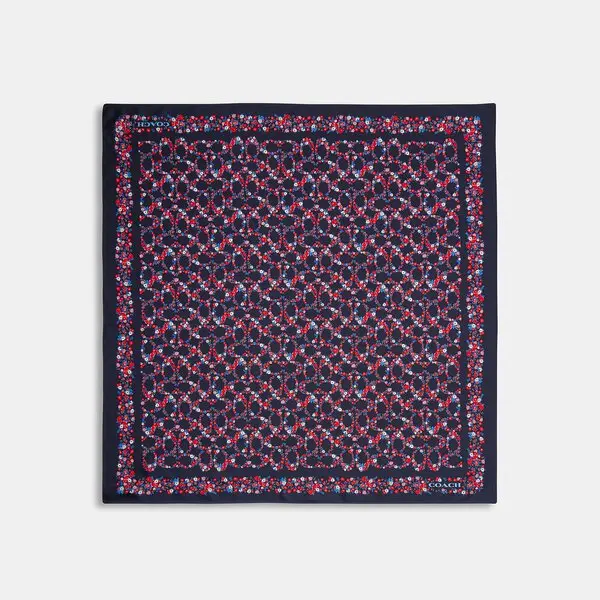 COACH Signature Posey Cluster Print Silk Square Scarf - Navy Multi