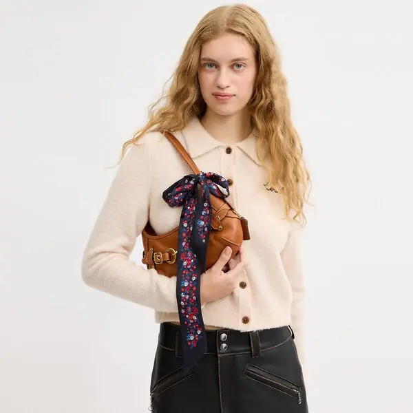 COACH Signature Posey Cluster Print Silk Skinny Scarf - Navy Multi