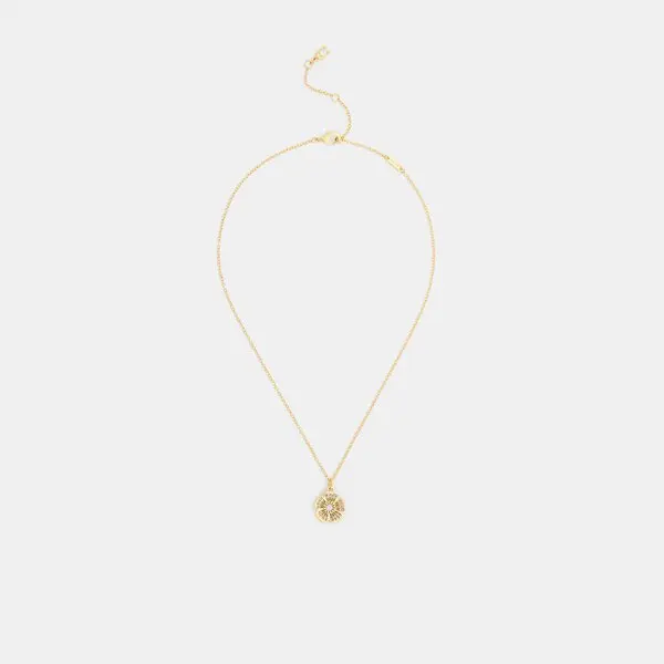 COACH Pavé Tea Rose Pendant Necklace