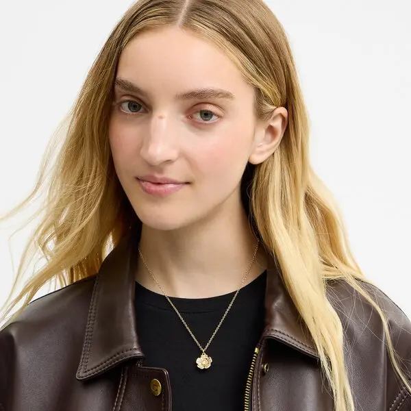 COACH Pavé Tea Rose Pendant Necklace